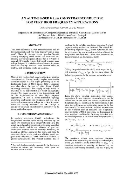 Pdf An Auto Biased 05um Cmos Transconductor For Very High Frequency Applications