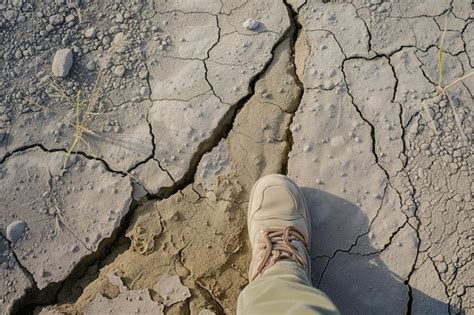 Premium Photo Foot Standing On Visible Ground Fault Line