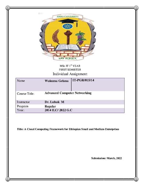 A Cloud Computing Framework For Ethiopian Lubak M Program Regular Year 2014 E 2022 G Review