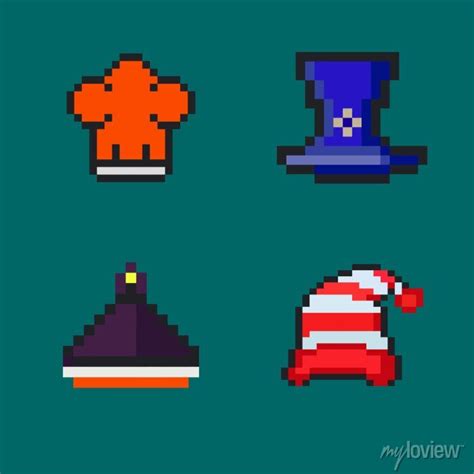 Pixel Art Hat Set 8bit Pixel Art Game Sprite Item With Solid • Wall