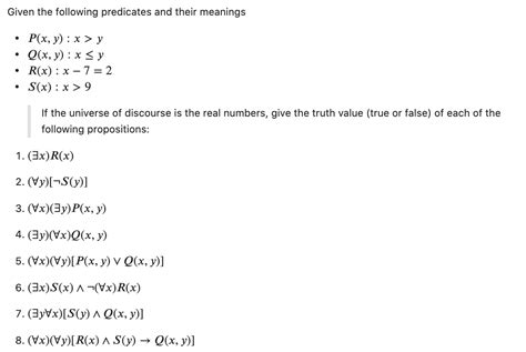 solved given the following predicates and their meanings