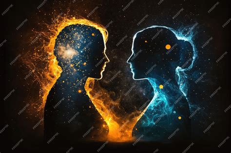 Premium Ai Image Astral Body Man And Woman Silhouettes Face To Face Neural Network Ai