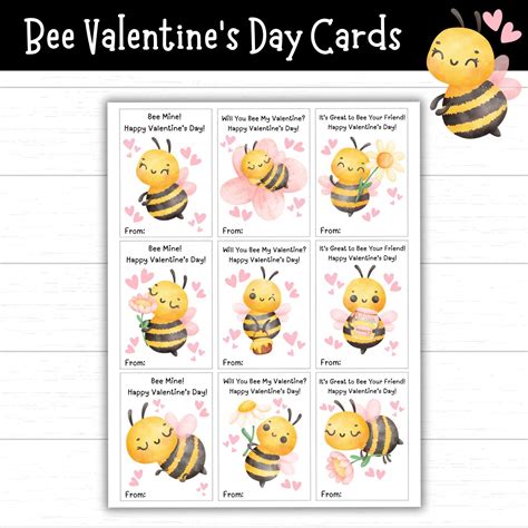 Bee Valentines Day Cards Printable Classroom Valentine Cards For