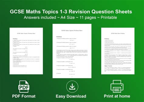 2024 Gcse Aqa Maths Topics 1 3 Revision Question Sheets Answers Pdf Format A4 Size