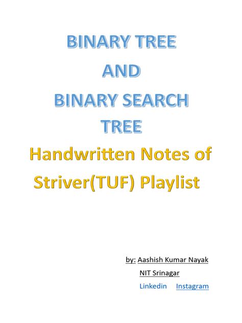 Notes Of Binary Tree And Bst Of Strivertuf Playlist Pdf