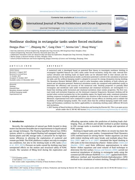 Pdf Nonlinear Sloshing In Rectangular Tanks Under Forced Excitation