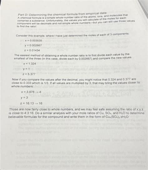 Solved Part D Determining The Chemical Formula From Chegg
