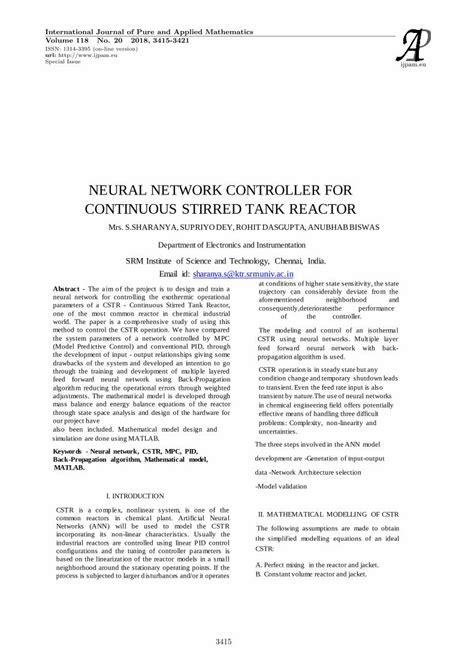 Pdf Neural Network Controller For Neural Network Controller For Continuous Stirred Tank