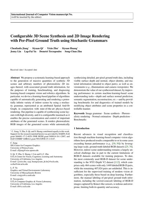 Pdf Configurable 3d Scene Synthesis And 2d Image Rendering With Per Pixel Ground Truth Using