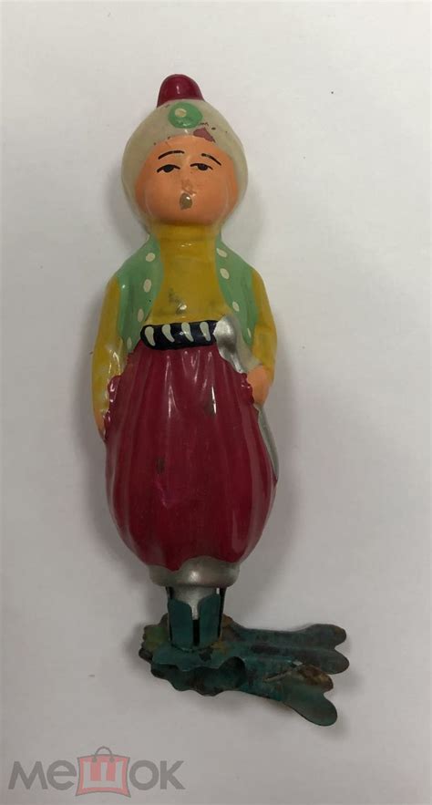 Новогодняя елочная игрушка Восточный мальчик в чалме султан мук на прищепке 12 см СССР