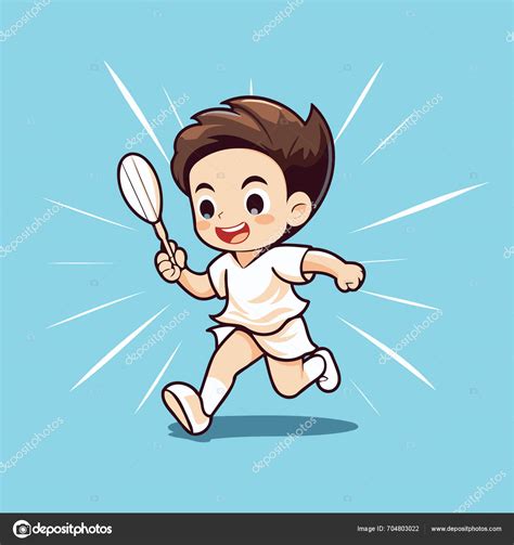 Мультяшний Хлопчик Грає Бадмінтон Ракеткою Векторні Ілюстрації Стоковий вектор ©flatart 704803022