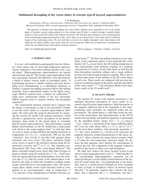Pdf Sublimated Decoupling Of The Vortex Lattice In Extremely Type Ii Layered Superconductors