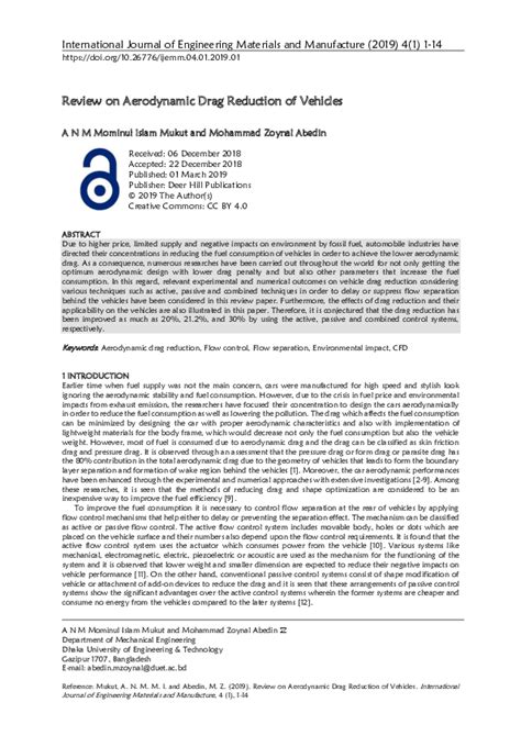 Pdf Review On Aerodynamic Drag Reduction Of Vehicles Pdf