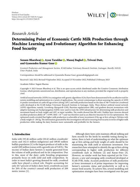 Pdf Determining Point Of Economic Cattle Milk Production Through