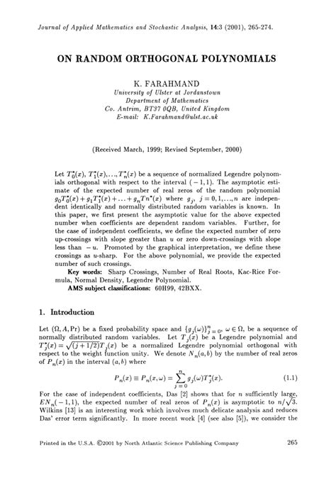 Pdf On Random Orthogonal Polynomials