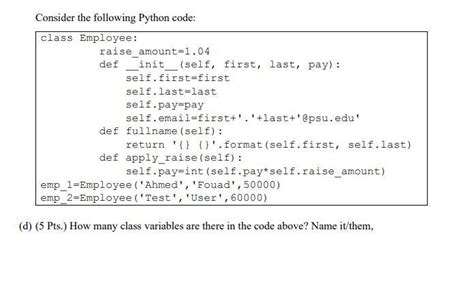 Solved Consider The Following Python Code Class Employee