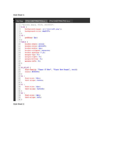 Style Sheet Practice Pdf