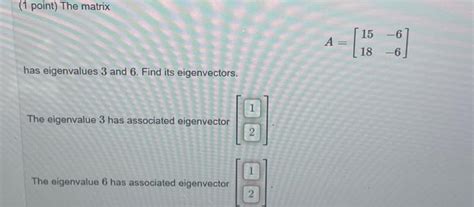 Solved Plz Help 1 Point The Matrix Has Eigenvalues 3 And 6 Chegg Com