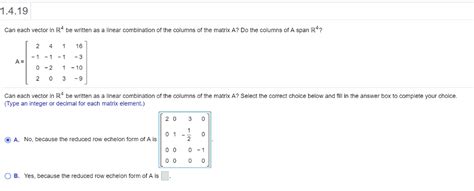 solved 1 4 19 can each vector in r4 be written as a linear