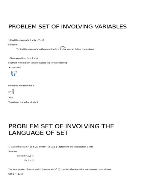 Problem Set Of Involving Variables Pdf Variable Mathematics
