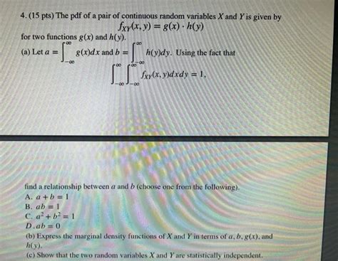 solved the pdf of a pair of continuous random variables x and y is
