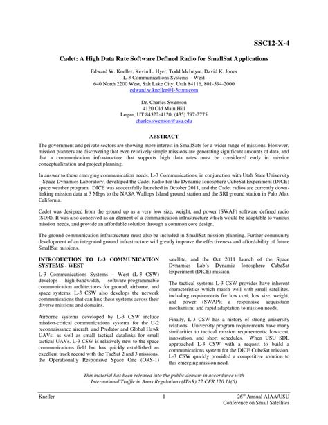 Pdf Ssc12 X 4 Cadet A High Data Rate Software Defined Radio For Smallsat Applications