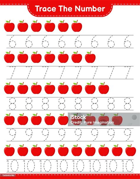 숫자를 추적합니다 애플과 숫자를 추적 교육 어린이 게임 인쇄 워크 시트 벡터 일러스트레이션 0명에 대한 스톡 벡터 아트 및 기타 이미지 Istock