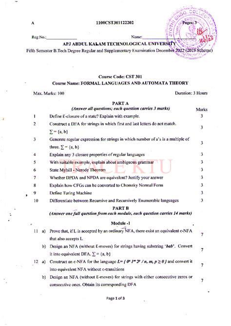 Extra Notes Of Finite Language And Automata Theory A Reg No 1100cst Apj Abdul Kalam