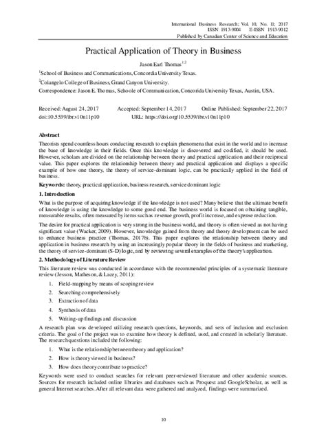 Pdf Practical Application Of Theory In Business