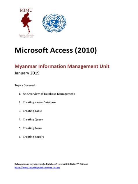 Microsoft Access Database 2010 Manual For Myanmar Pdf