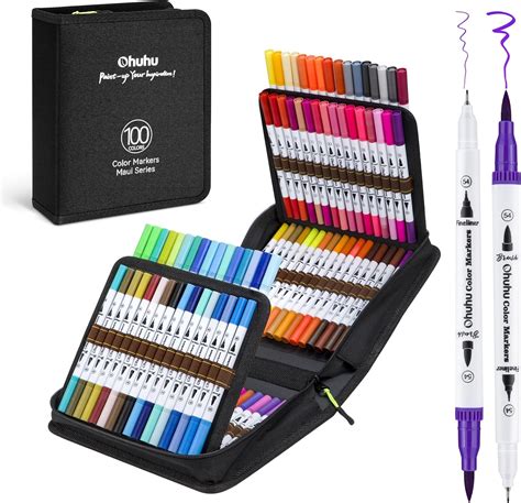 Ohuhu Adult Coloring Book Markers 100 Color Dual Tip Water