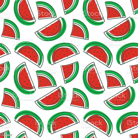 수 박 완벽 한 패턴입니다 손으로 그린된 신선한 베리입니다 벡터 스케치 배경입니다 낙서 배경 화면입니다 빨간색과 녹색 여름 인쇄 수박에 대한 스톡 벡터 아트 및 기타 이미지