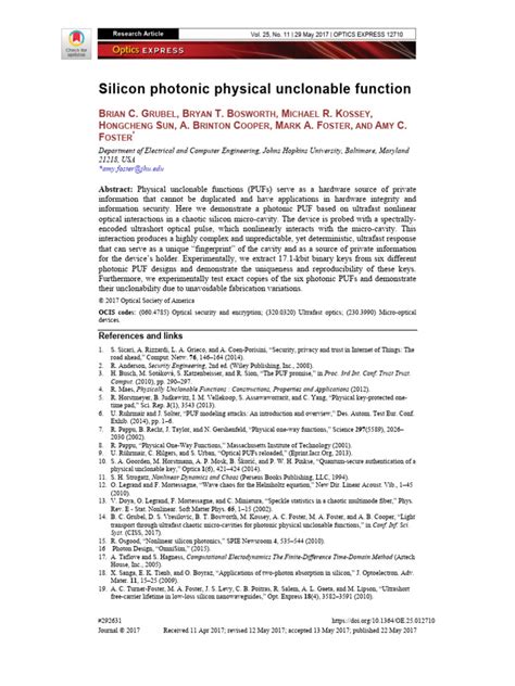 3 6 Silicon Photonic Physical Unclonable Function Pdf Ultrashort Pulse Nonlinear Optics