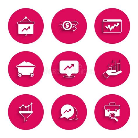 Set Financial Growth Work Search Sales Funnel With Chart Coal Mine Trolley Graph Infographic