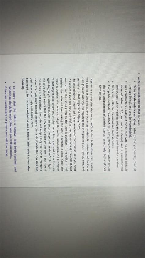 Solved 2 Write A Class Called Circle That Contains A