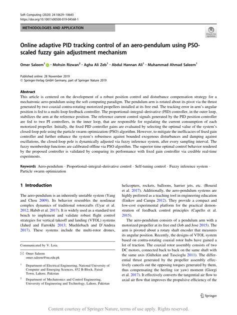 online adaptive pid tracking control of an aero pendulum using pso