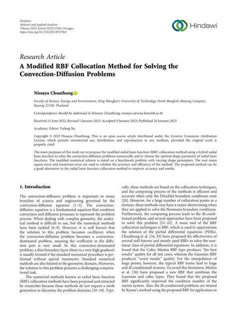 Pdf A Modified Rbf Collocation Method For Solving The Convection Diffusion Problems