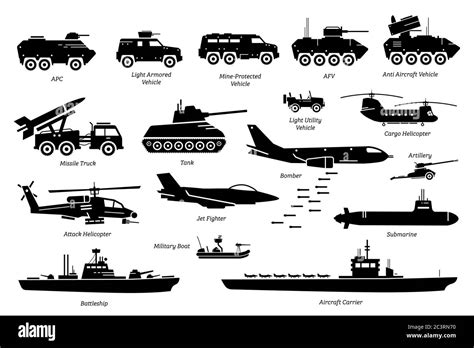 Military Combat Vehicles Transportation And Machine Icon Set Artwork