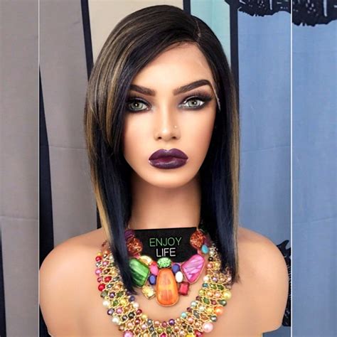 Royal Blue Sexy Side Part Swoop Bang H D Bob Lace Frontal Wig Etsy