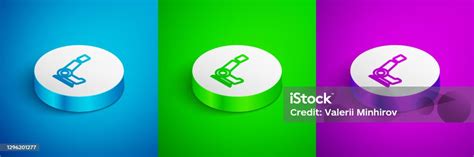 파란색 녹색 및 보라색 배경에 격리 된 등색 라인 카 시트 아이콘 자동차 안락 의자 흰색 원 버튼입니다 벡터 3차원 형태에 대한 스톡 벡터 아트 및 기타 이미지 Istock