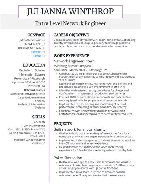 Entry Level Network Engineer Resume Pdf Computer Network Internet