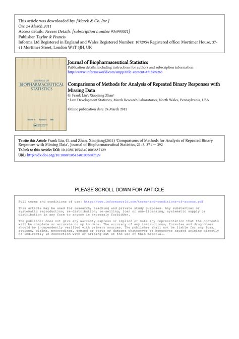 Pdf Comparisons Of Methods For Analysis Of Repeated Binary Responses