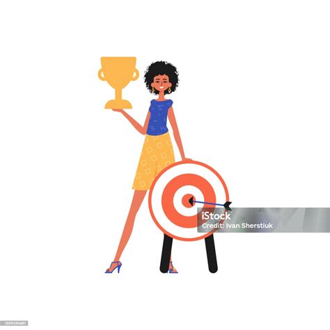 소녀는 그의 손글씨로 성취자의 컵을 들고 있습니다 트렌디한 스타일 벡터 일러스트레이션 대기에 대한 스톡 벡터 아트 및 기타 이미지 대기 던지기 데크 Istock