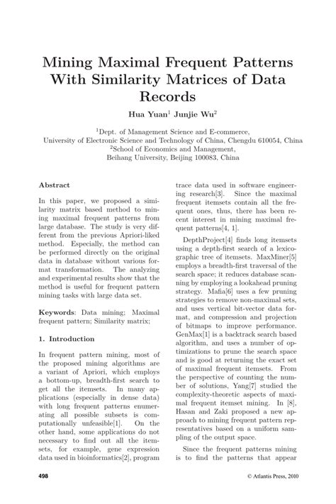 Pdf Mining Maximal Frequent Patterns With Similarity Matrices Of Data Records