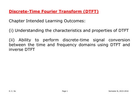 Discrete Time Fourier Transform Dtft Chapter Intended Learning Outcomes
