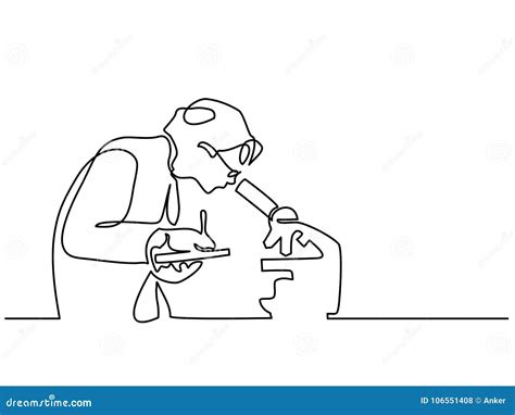 Scientist Woman Looking Through Microscope Stock Vector Illustration
