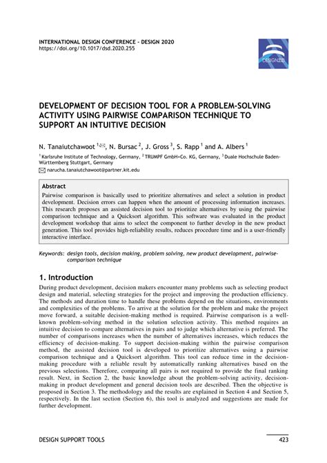 Pdf Development Of Decision Tool For A Problem Solving Activity Using Pairwise Comparison
