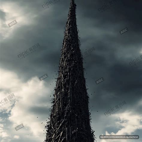 Ai创作图树冠尖塔形 世界第一斜塔 另类风格塔 不倒斜塔 松竹塔特写 锥螺形尖塔 尖顶木质结构 植物高高的塔 塔尖之锋 树冠尖塔 天梯教堂