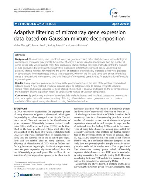 Pdf Adaptive Filtering Of Microarray Gene Expression Data Based On