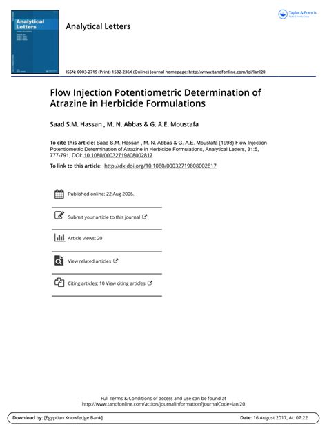 Pdf Flow Injection Potentiometric Determination Of Atrazine In